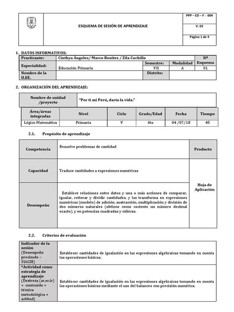 Ppp Ed F 004 Esquema De Sesión De Aprendizaje V 03 22 Descargar
