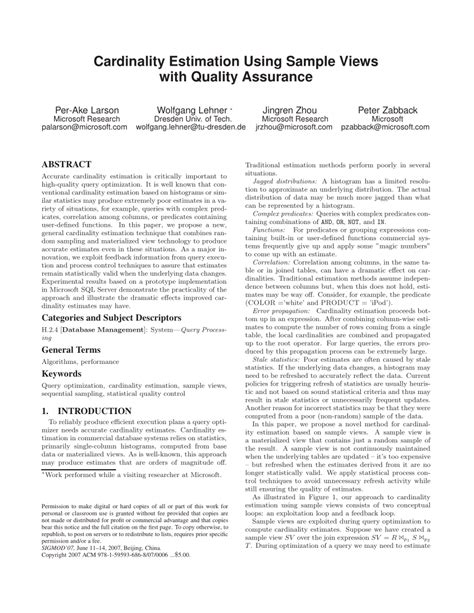 Pdf Cardinality Estimation Using Sample Views With Quality Assurance
