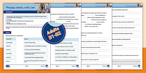 ESL Phrasal Verbs With Get Worksheet Adults B1 B2 Twinkl