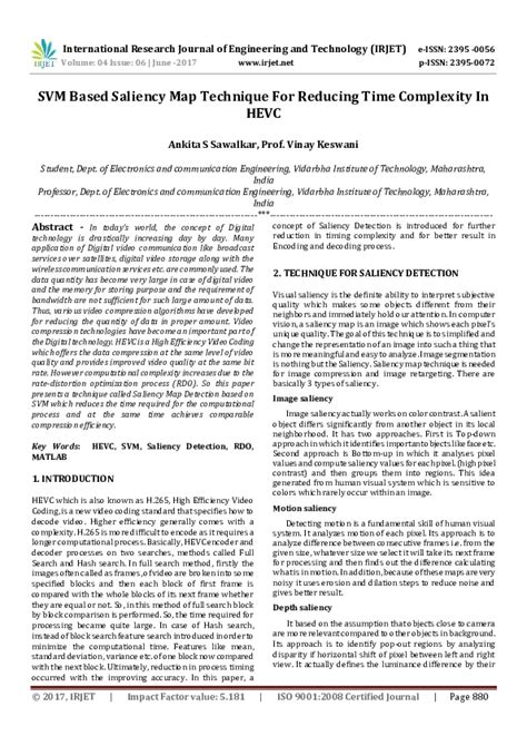 Pdf Svm Based Saliency Map Technique For Reducing Time Complexity In Hevc
