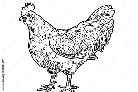Chicken Illustration Clear Thick Black Outlines Line Art No Missing