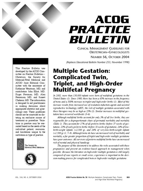 Acog Embarazo Gemelar 2004 Pdf Pdf Multiple Births Preterm Birth