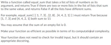 Solved Write A Function Called Equal Sum That Takes A List Chegg Com