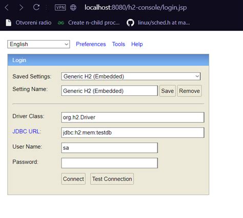 Java After Trying To Test Connection To H2 Database Or Connect