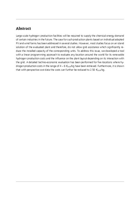 Pdf Techno Economic Assessment Of Renewable Hydrogen Production And