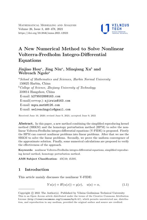 Pdf A New Numerical Method To Solve Nonlinear Volterra Fredholm