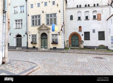 Beautiful Cobblestone Street In Old Picturesque Part Of Riga City With