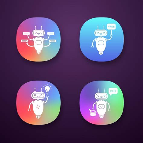 Chatbots App Icons Set Ui Ux User Interface Talkbots Virtual Assistants Support Service