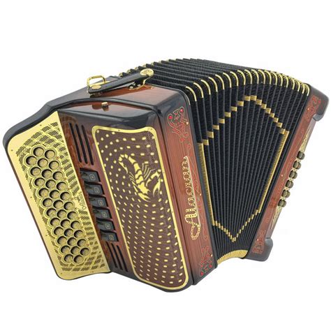 Alacran Accordion 34 Button 12 Bass Two Tone Fbe Ead Brown Wood Stain
