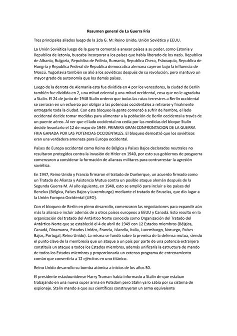 Resumen General De La Guerra Fria Resumen General De La Guerra Fr A