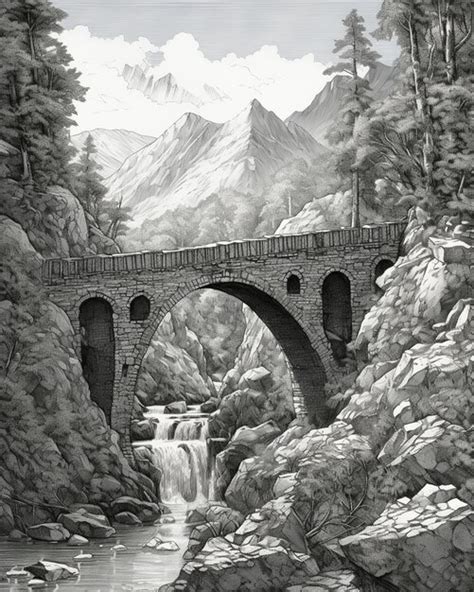 Pencil Sketch Of Old Bridge Premium Ai Generated Image
