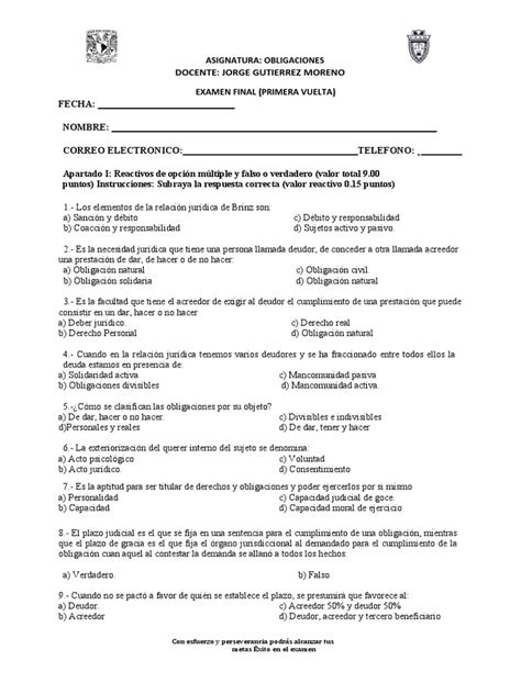 Examen De Primera Vuelta Obligaciones Pdf Pagos Daños Y Perjuicios