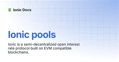 Ionic Pools Ionic Docs