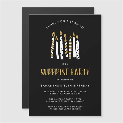 Dont Blow It Gold Glitter Surprise Birthday Party Magnetic Invitation