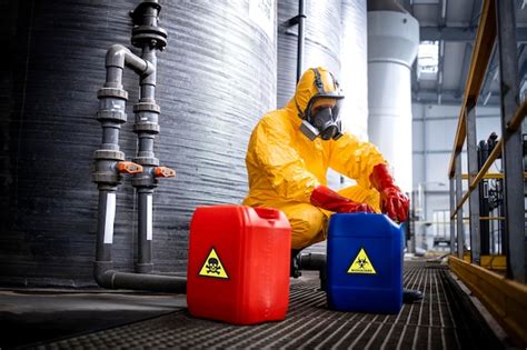 Trabajador de fábrica con traje de protección contra materiales