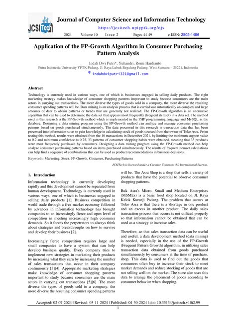 pdf application of the fp growth algorithm in consumer purchasing