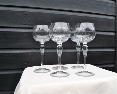Set Of 5 Lead Crystal Wine Glasses Elegant Etsy