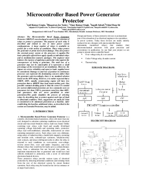 Pdf Microcontroller Based Power Generator Protector