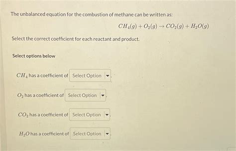 Solved The Unbalanced Equation For The Combustion Of Methane