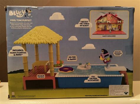 Bluey Pool Time Playset Bluey Figure Pool Floaties Deck W Cabana 4699207589
