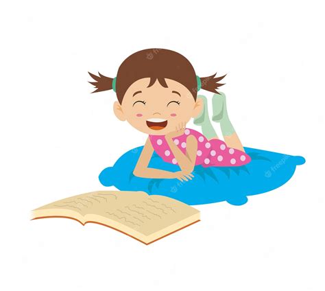 Premium Vector Cute Girl Reading A Book With Pleasure