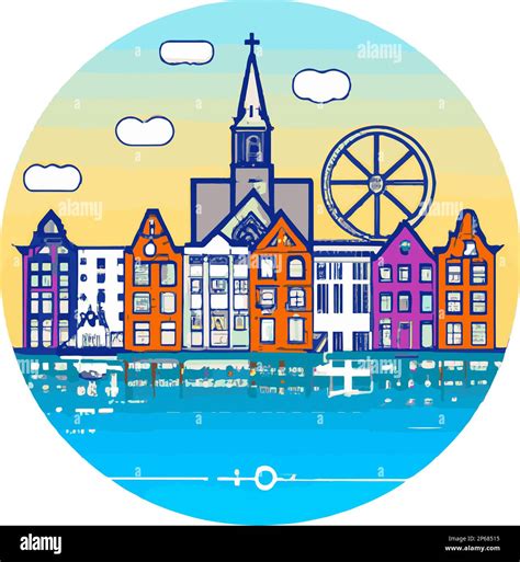 Amsterdam Netherlands Vector Skyline Handmade Vector Art