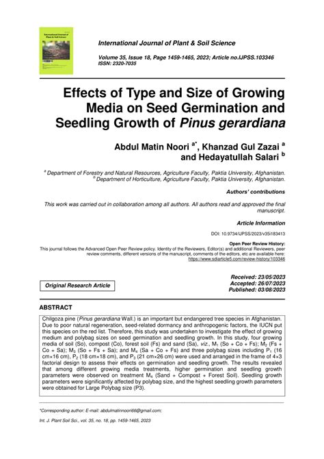 Pdf Effects Of Type And Size Of Growing Media On Seed Germination And