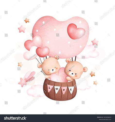 Watercolor Illustration Cute Couple Bears Hot Stock Vector Royalty