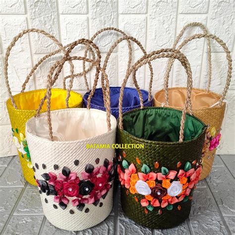 Jual TAS HAMPERS ANYAMAN PANDAN BUNGA HIAS ISI TOPLES KERANJANG PARCEL HANTARAN TAS PARCEL