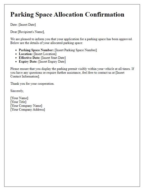 Letter Template For Parking Space Allocation Free Samples In Pdf