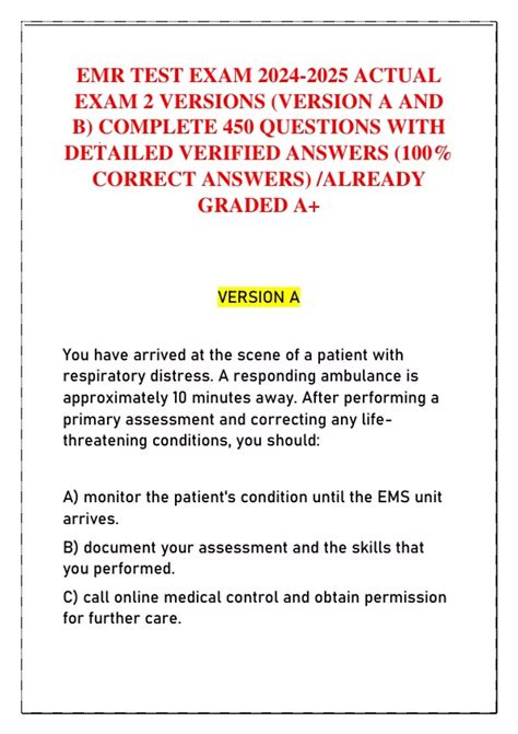 Emr Test Exam Actual Exam 2 Versions Version A And B Complete 450 Questions With Detailed