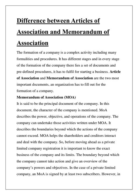 SOLUTION Difference Between Articles Of Association And Memorandum Of