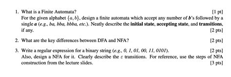 solved 1 what is a finite automata [1 pt] for the given
