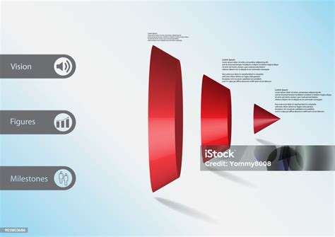 콘의 모티브로 3d 그림 Infographic 템플릿 세로로 간단한 기호 및 샘플 텍스트 바에 측면에 3 개의 빨간 부품 분할