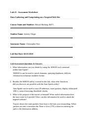 Hacking V Lab AW Docx Lab Assessment Worksheet Data Gathering And Footprinting On A