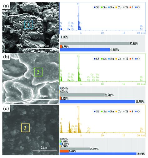 Sem And Eds Of Failed Coatings On Porous Ti Sheets A Outermost B