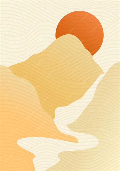 산 그라데이션 풍경 그림 포스터 현대 Boho 프리미엄 벡터