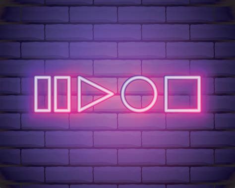 Neon Player Button Signs Vector Isolated On Brick Wall Play Stop