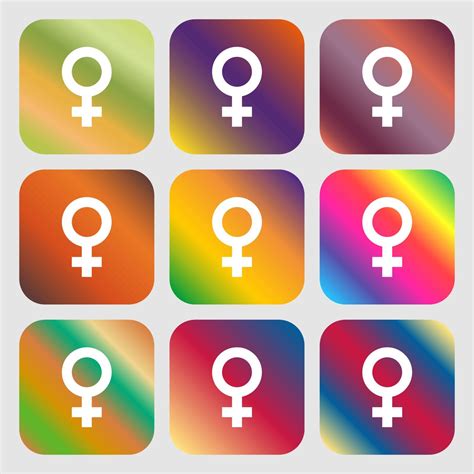 Symbols Gender Female Woman Sex Icon Nine Buttons With Bright