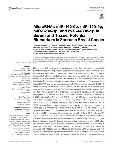 Pdf Micrornas Mir 142 5p Mir 150 5p Mir 320a 3p And Mir 4433b 5p
