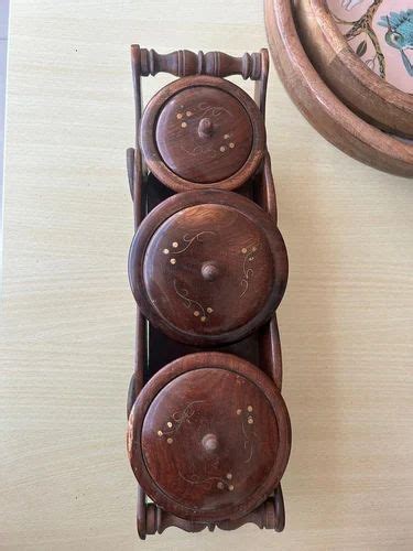 Brown Mango Wood Souce Container Set Capacity 200ml 150ml And 100ml