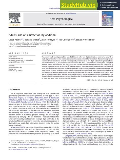 Adults Use Of Subtraction By Addition Pdf