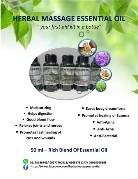 Herbal Massage Essential Oil 50ml Rich Blend Of Essential Oils