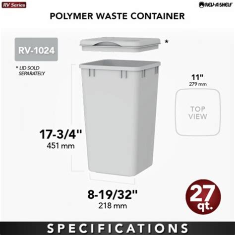 Rev A Shelf Polymer Replacement 27 Qt Trash Bin Black 2 Pack RV 1024 18 2 1 Piece Smiths
