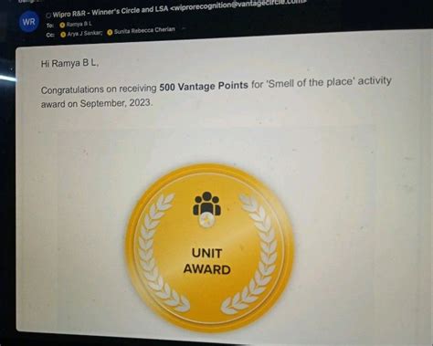 Ramya Hegde On Linkedin Wipro Smell Award Recognition
