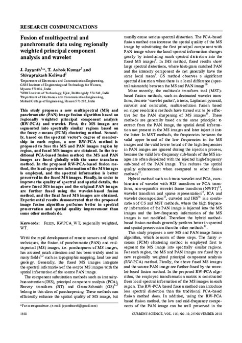 Pdf Fusion Of Multispectral And Panchromatic Data Using Regionally Weighted Principal