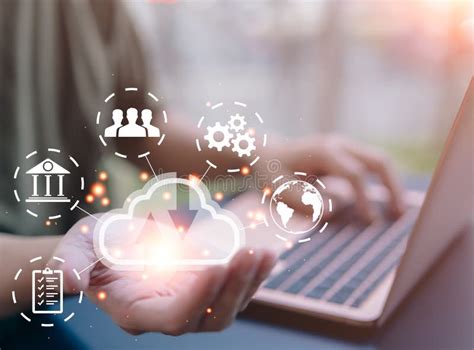 Businessman Hand Showing Virtual Screen Cloud Computing Diagram Digital Information Database