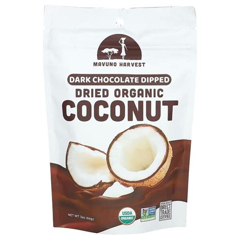 Mavuno Harvest Dried Organic Coconut Dark Chocolate Dipped Oz G