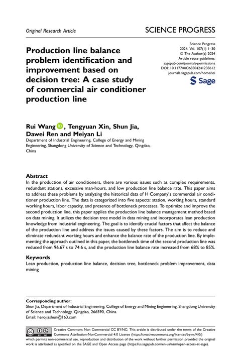Pdf Production Line Balance Problem Identification And Improvement Based On Decision Tree A
