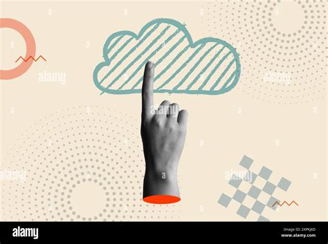 cloud computing icon with human hand pointing finger up gesture in